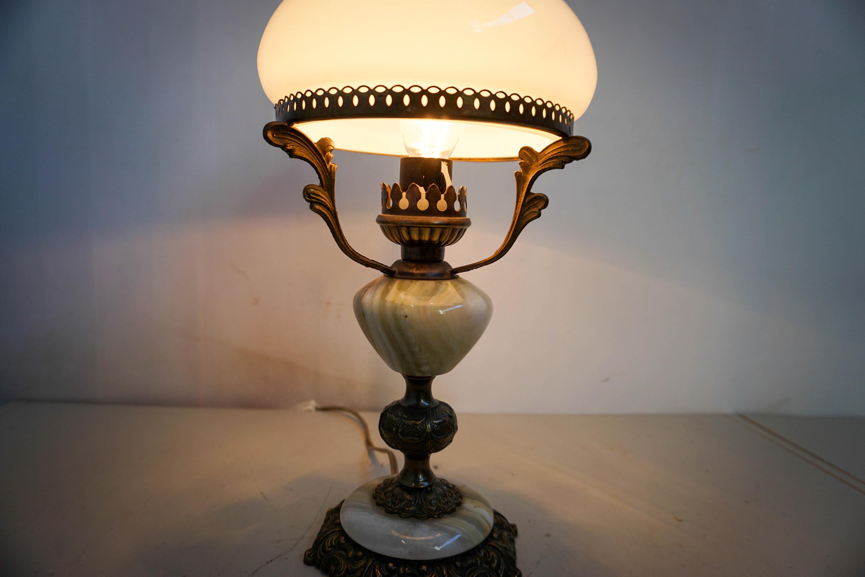 1960s Opaline Glass, Ceramic, Brass Table Lamp, Very Rare Vintage Table ...