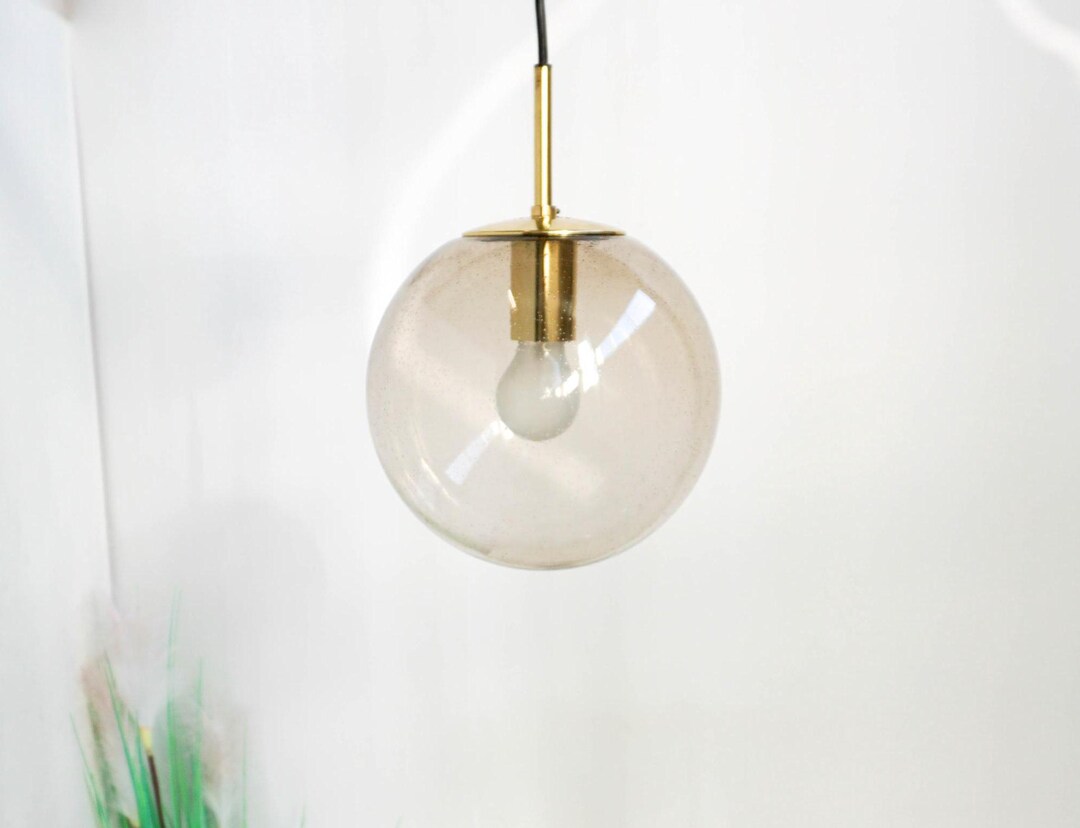 1970s Peill and Putzler, Smoked Glass Globe Pendant Lamp, Germany, Gold ...