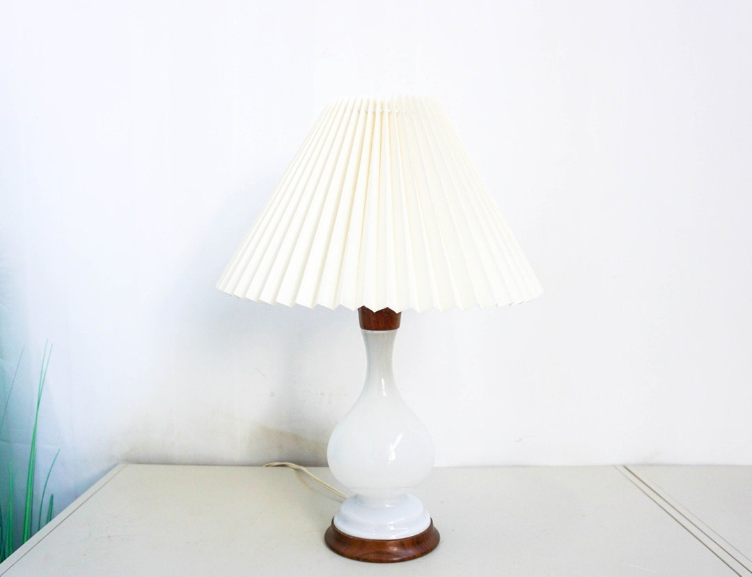 1960s Denmark,teak Wood White Opaline Glass Table Lamp, Very Rare ...