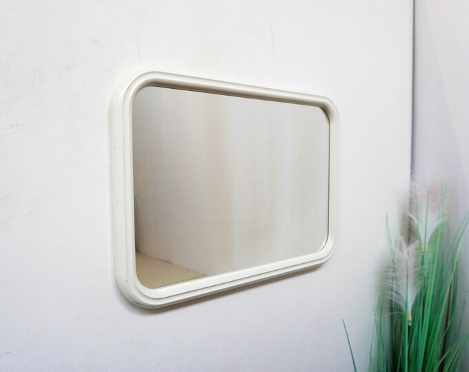 Vintage Cream White Space Age Mirror 1970s Vinyl Plastic Retro Mid ...