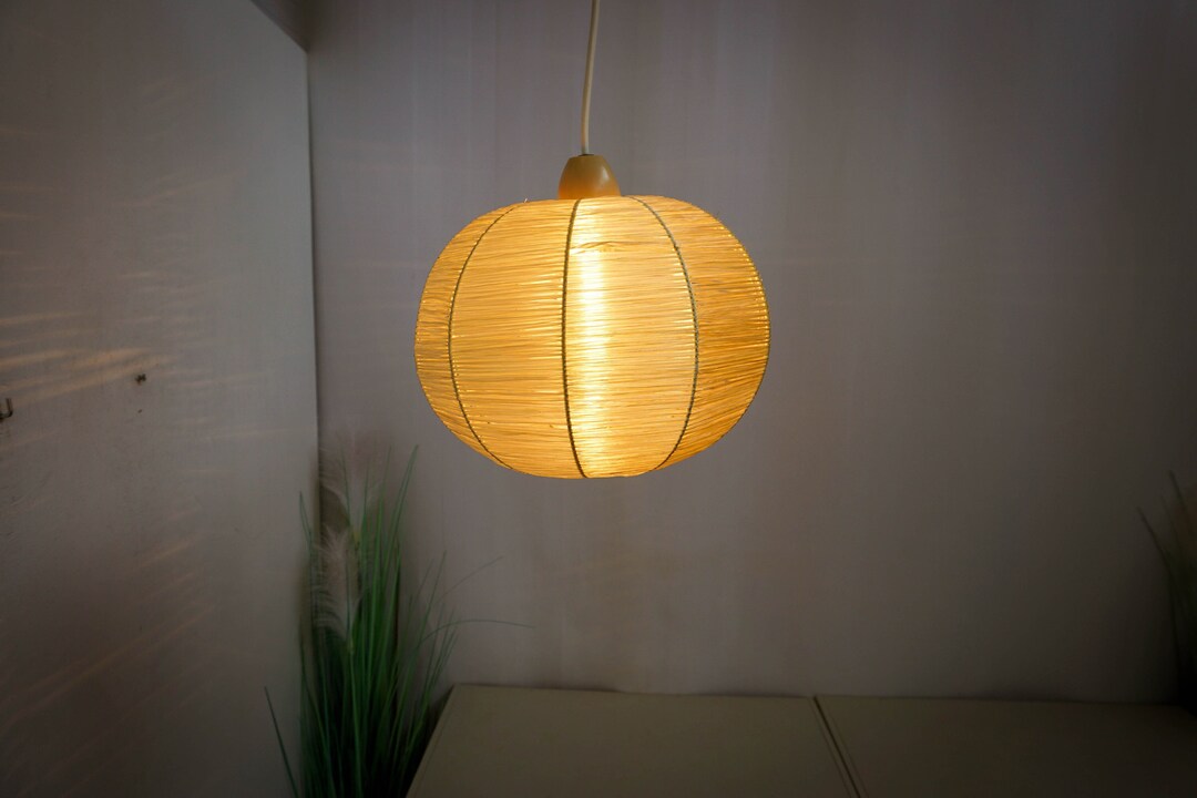 1960s Raffia Vintage Small Pendant Lamp, Beige, Yellow Plastic, Shape ...