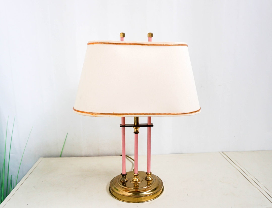 1980s Pink Metal, Bass Table Lamp With Gold Metal Trim Base, Cream ...