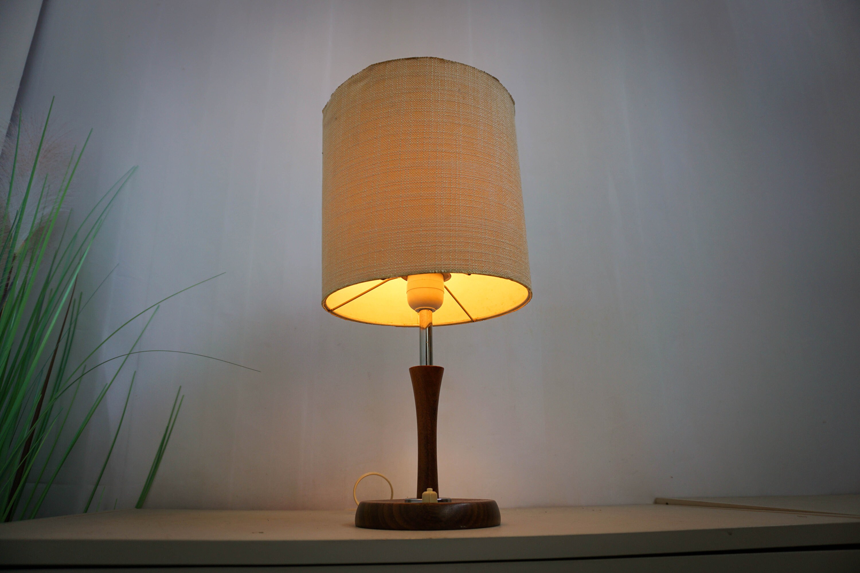 1960s Denmark, Teak Wood Chrome Table Lamp, Very Rare Vintage Table ...