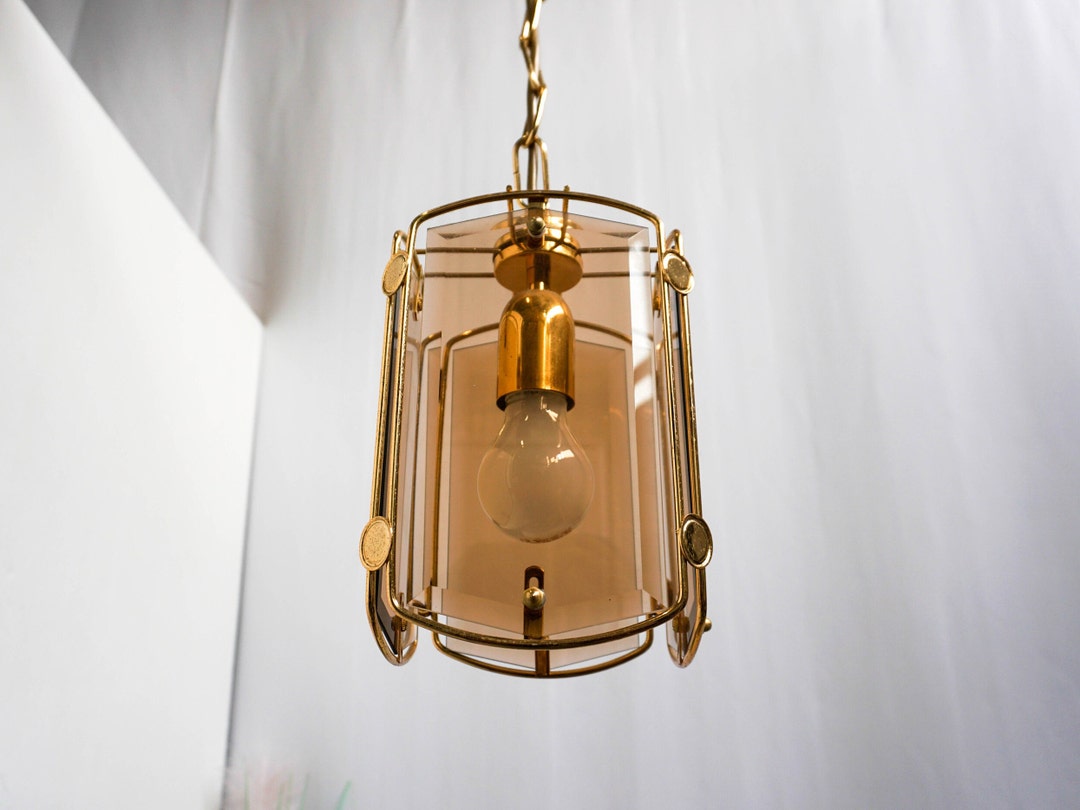1980s Brass Glass Pendant Light, Hollywood Regency Pendant Ceiling Lamp ...