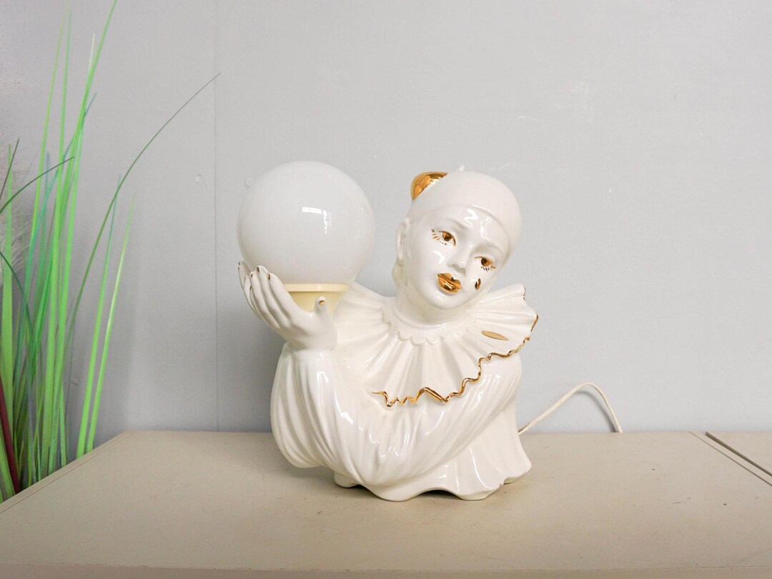 1980s Ceramic Pierrot Gourmand, Table Lamp, Clown Play With a Glass ...