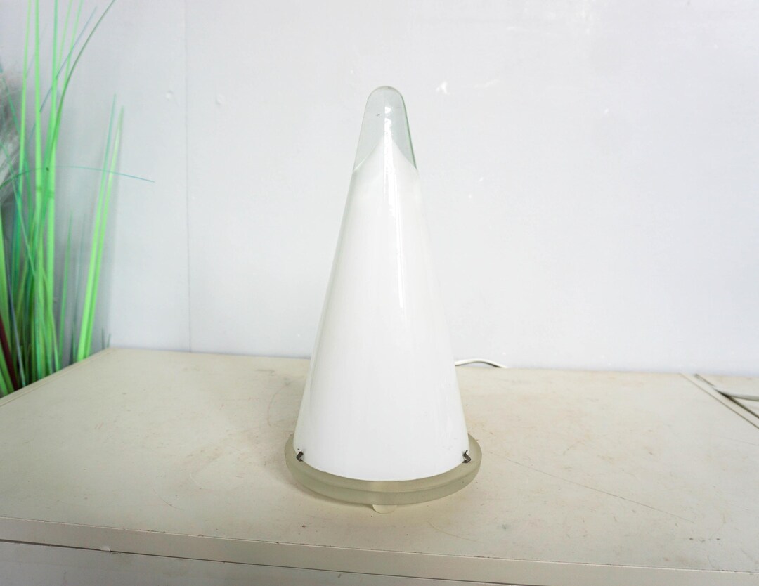 1990s Eglo Leuchten, Teepee Glass Table Lamp, Design SCE France, White ...