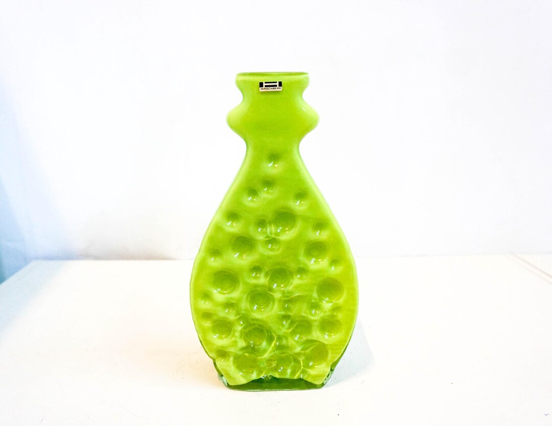 1970s Hirschberg, Lemon Green Glass Vase, Mid Century Modern ...