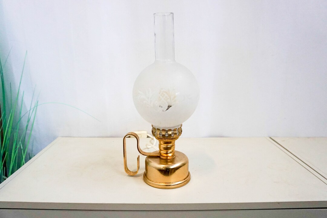 1960s Glass, Brass Table Lamp, Very Rare Vintage Table Lamp 60s, Table ...