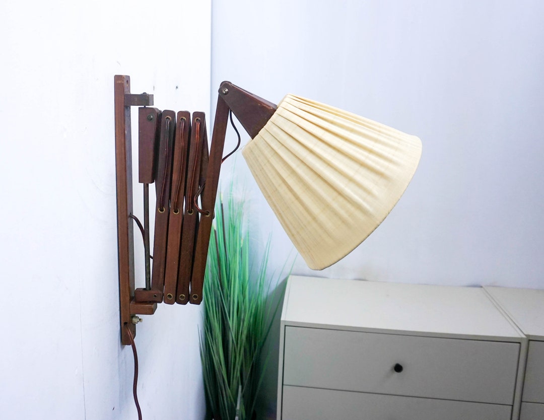 Vintage Teak Wood Scissor Lamp / Harmonica Lamp, Mid Century Design ...