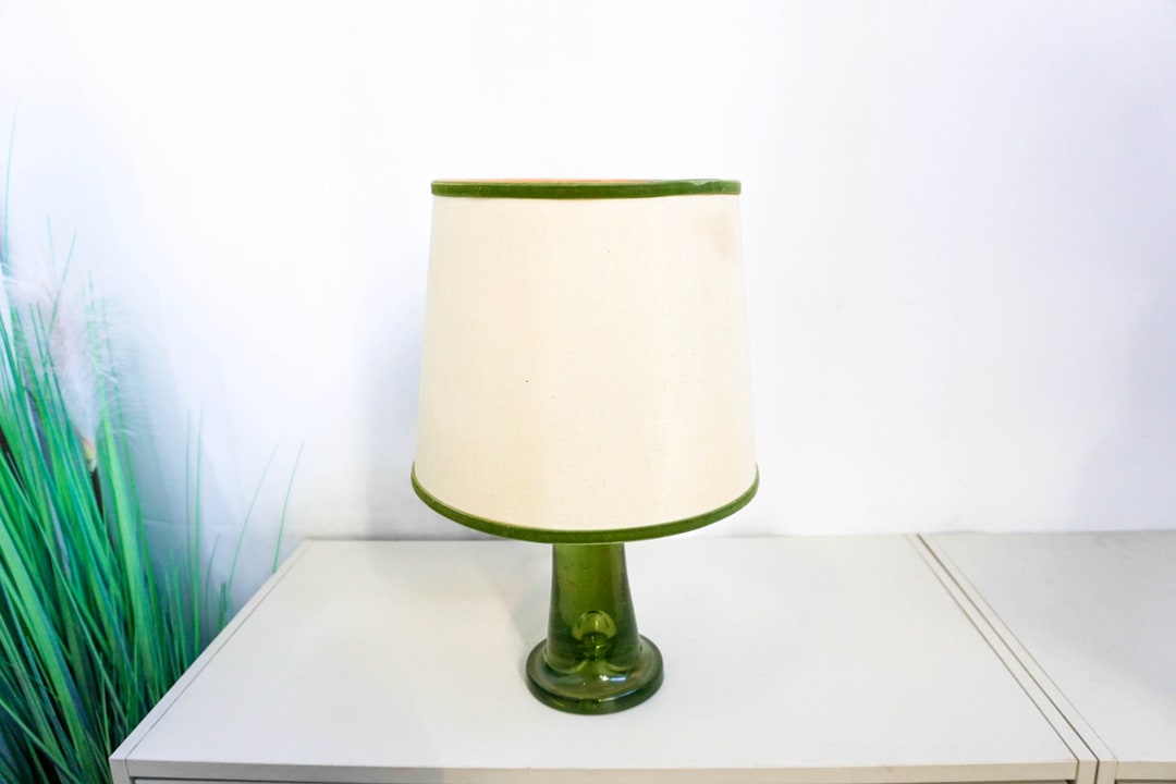 1960s Germany, Green Glass Table Lamp, Very Rare Vintage Table Lamp 60s ...