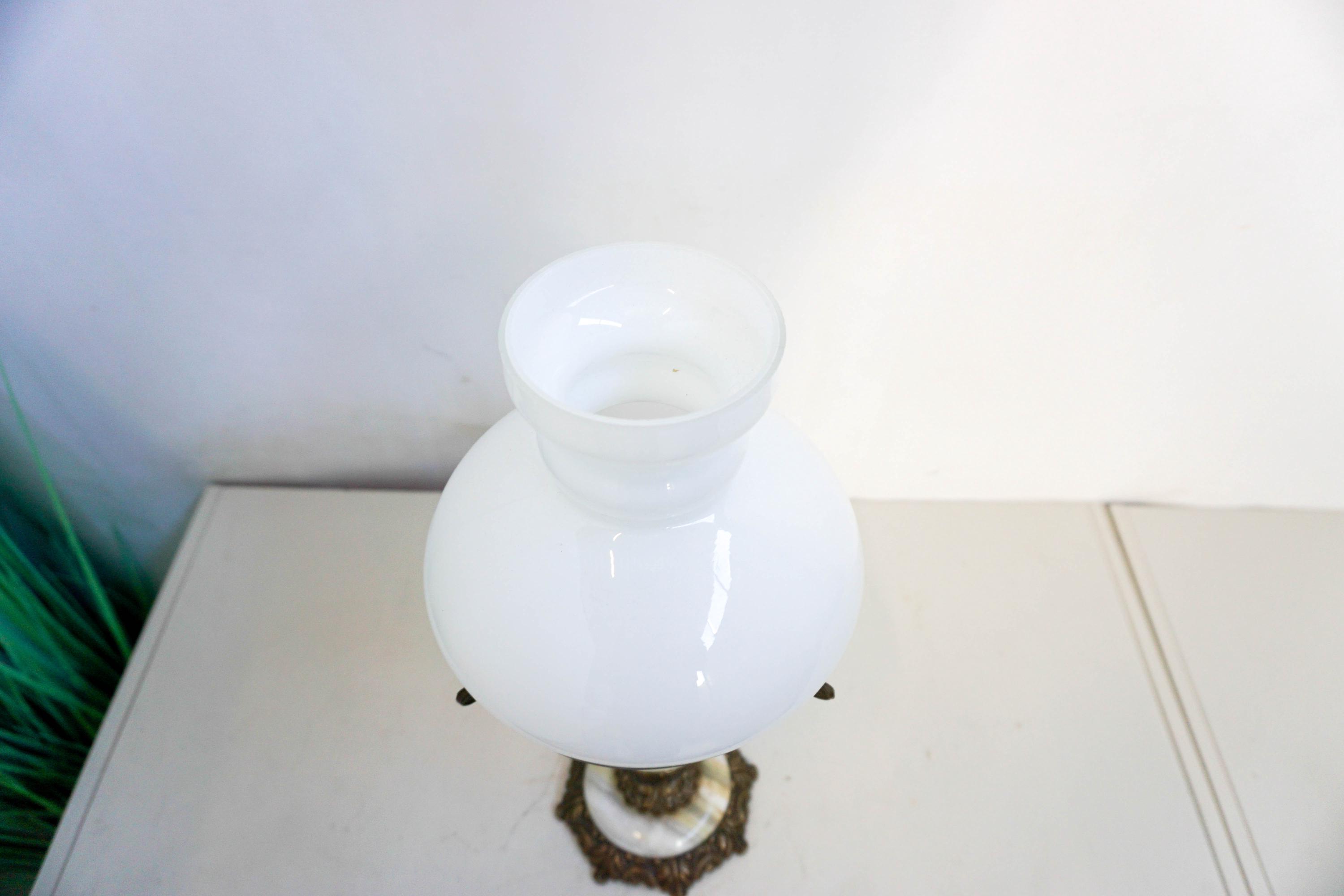 1960s Opaline Glass, Ceramic, Brass Table Lamp, Very Rare Vintage Table ...