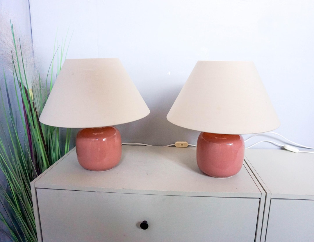 A Set of Vintage 80s Ikea Ceramic Table Lamp,mid Century Modern, Orange ...