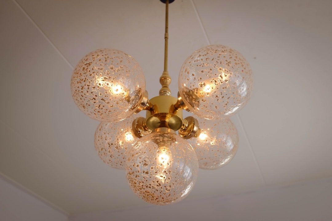 1960s , Space Age Design, Vintage Pendant Lamp, Glass Globes, Gold Look ...