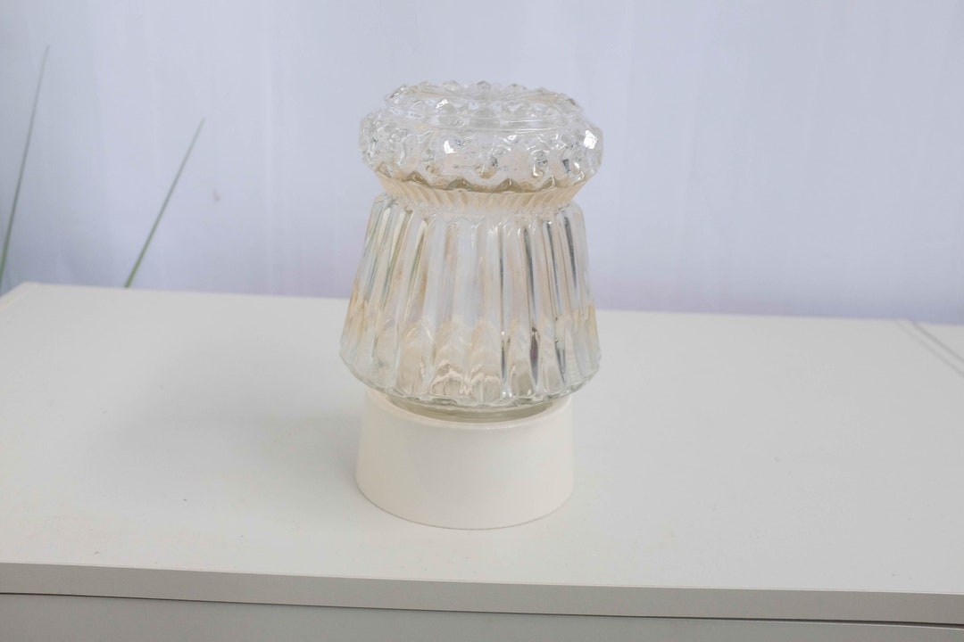 Vintage Clear Amber Glass Ceiling Lamp, Mid Century Flush Mount Ceiling ...