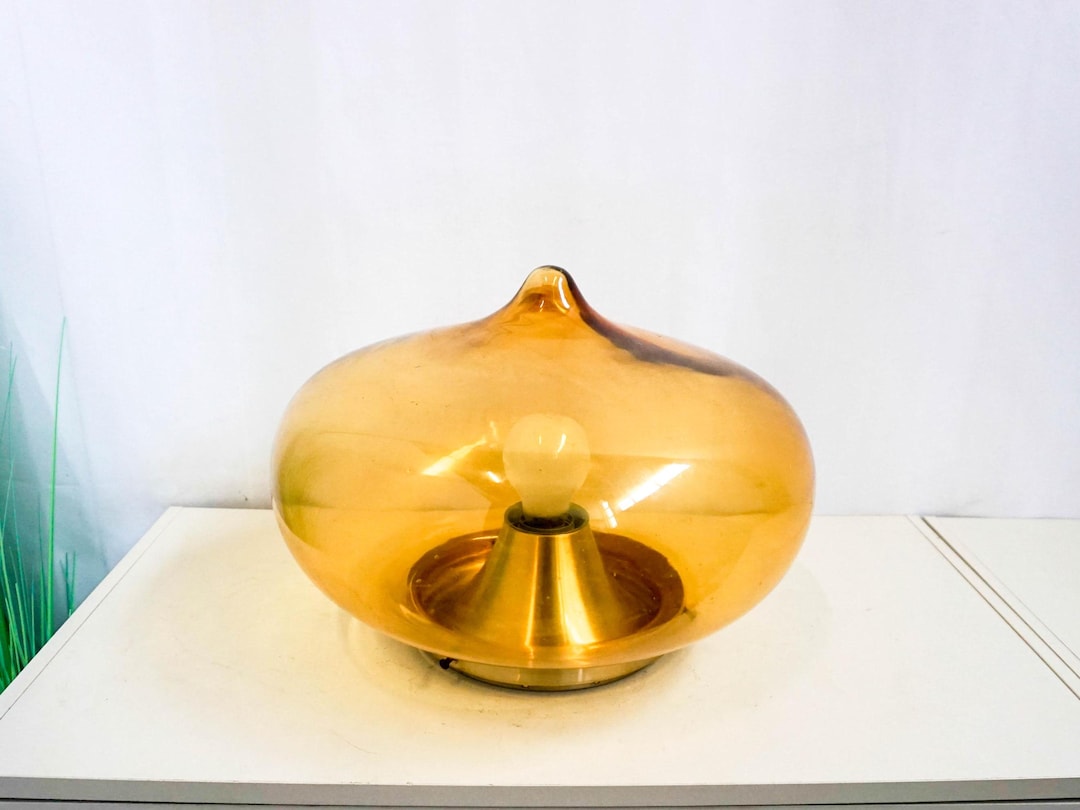 XL, 70s Dijkstra Lamps, Drop, Vintage Ceiling Lamp, Amber Yellow Glass ...