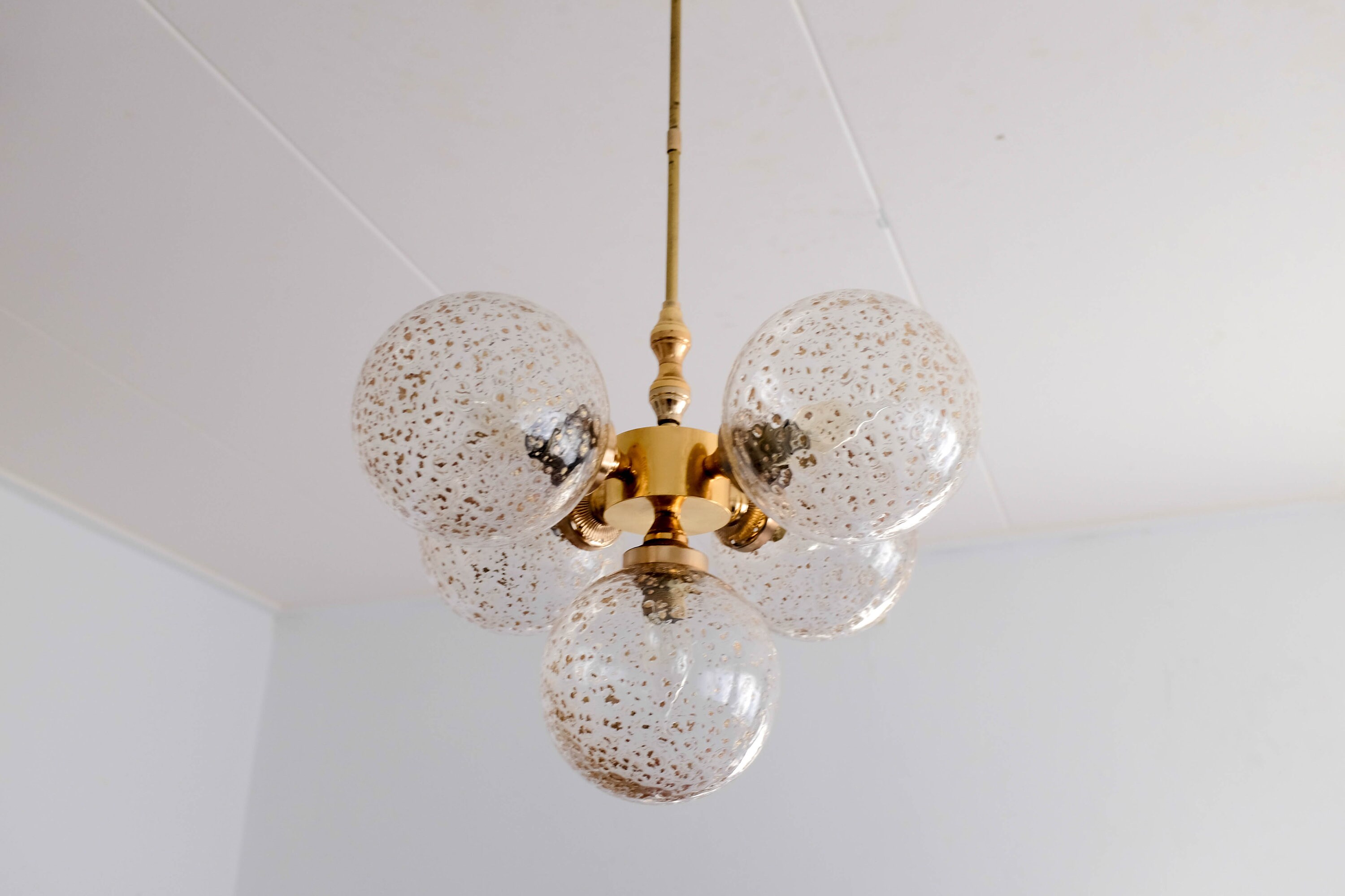 1960s , Space Age Design, Vintage Pendant Lamp, Glass Globes, Gold Look ...