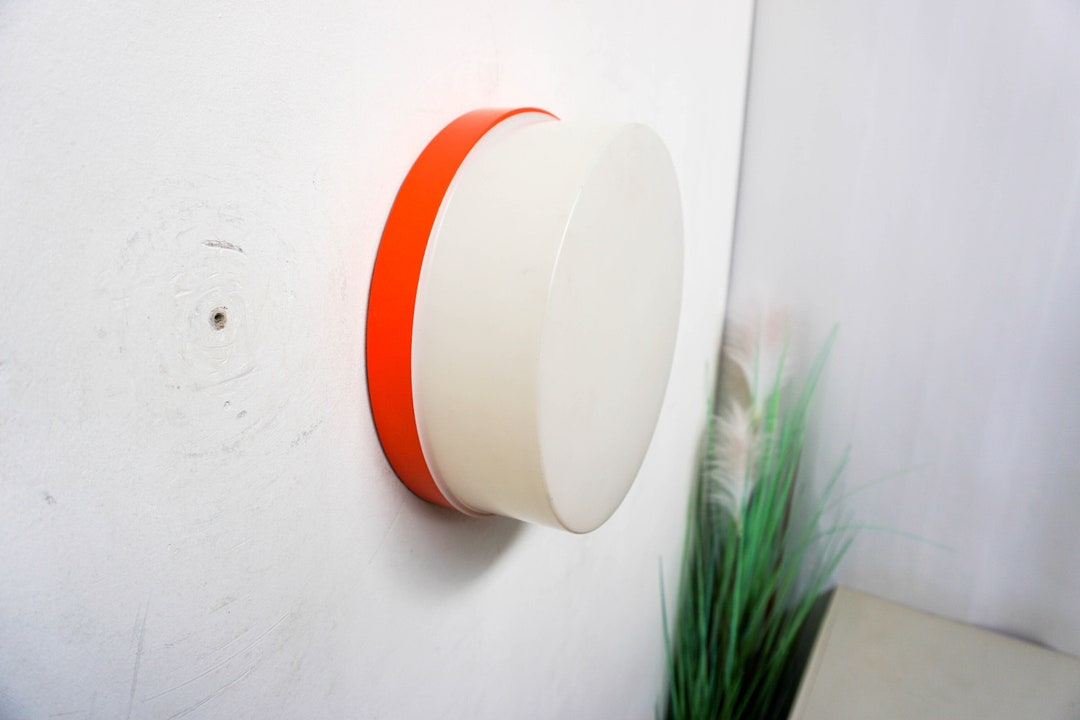 1970s, Ceiling Lamp, Plastic, RZB, Germany, White, Orange, Pop Art Lamp ...