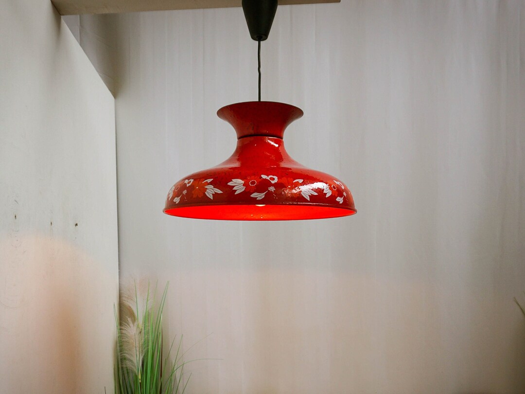 Large 1960s Metal Ceiling Lamp, Flower Decoration, Enamel, Dutch Design ...