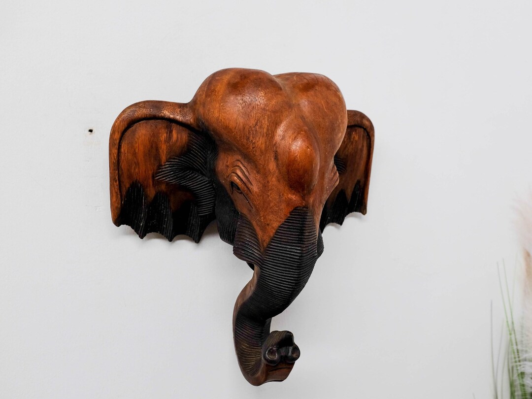 Fabulous Large Wall Mounted Vintage Carved Wooden Elephants Head - Etsy