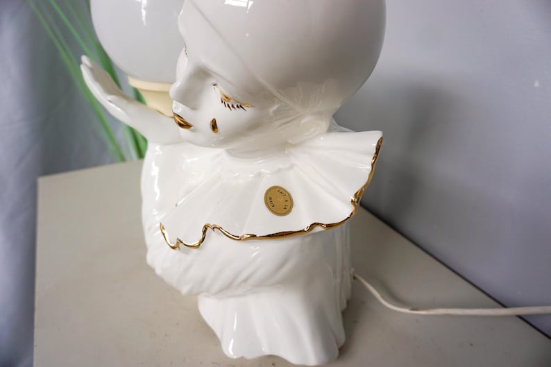 1980s Ceramic Pierrot Gourmand, Table Lamp, Clown Play With a Glass ...