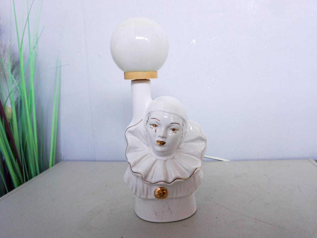 1980s Ceramic Pierrot Gourmand, Table Lamp, Clown With a Glass Ball ...