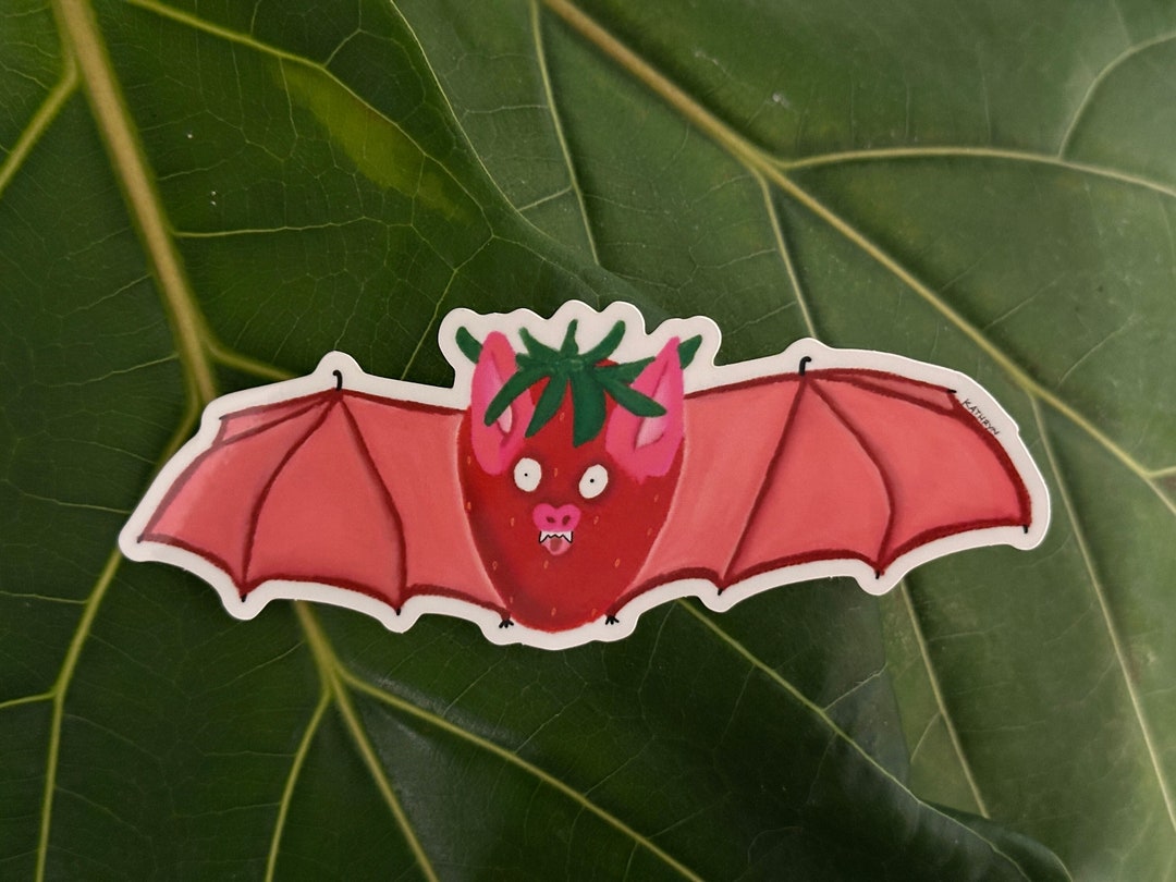 Strawberry Fruit Bat Sticker - Etsy
