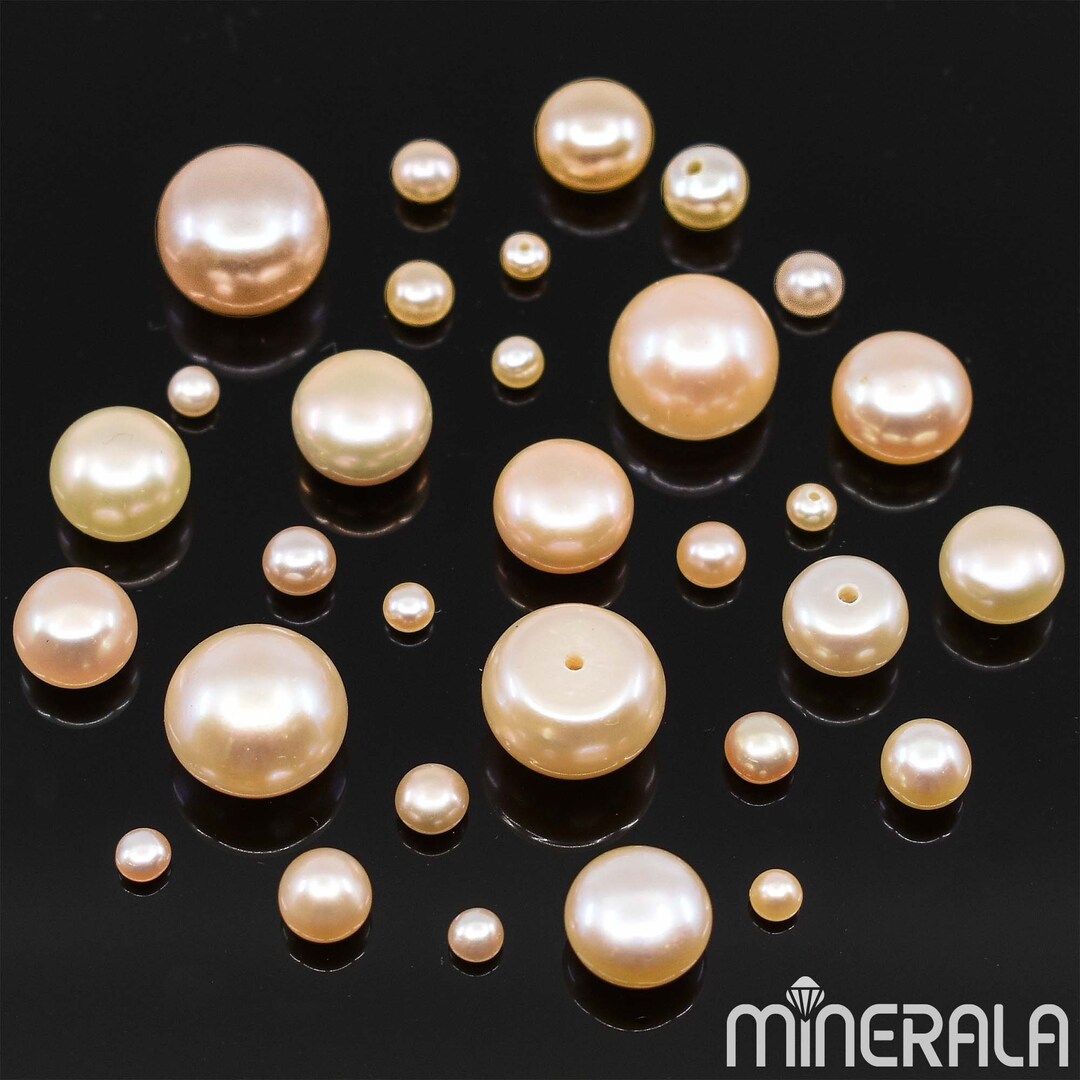 Natural Freshwater Peach Pearl Half Drill Round Cabochon 3mm-10mm ...