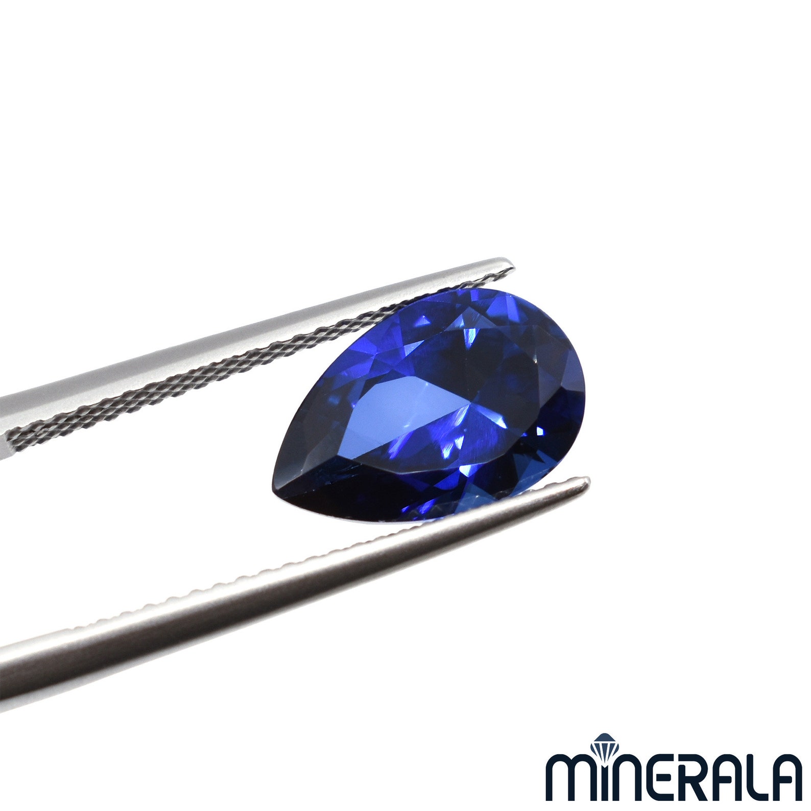 Blue Sapphire Corundum Lab Created Pear Shape Faceted Loose Gemstone ...