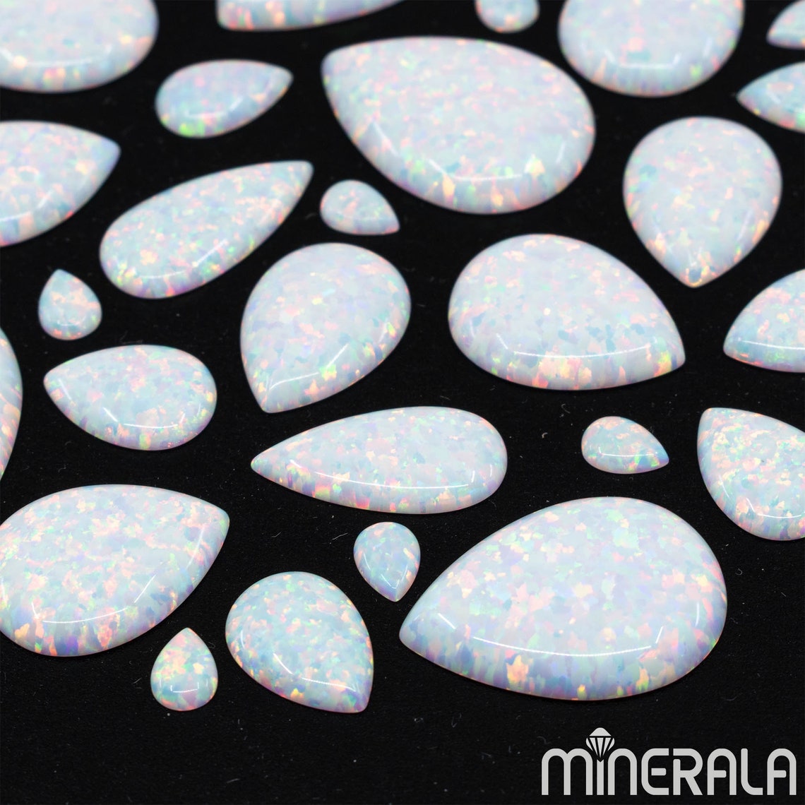 White Pear Shape Synthetic Lab Created Sparkling Loose Opal - Etsy