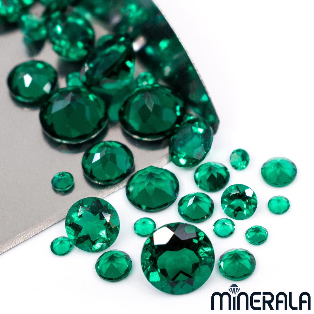 Emerald Zambia Lab Grown Gemstone Faceted Round Shape Loose 1mm-10mm ...