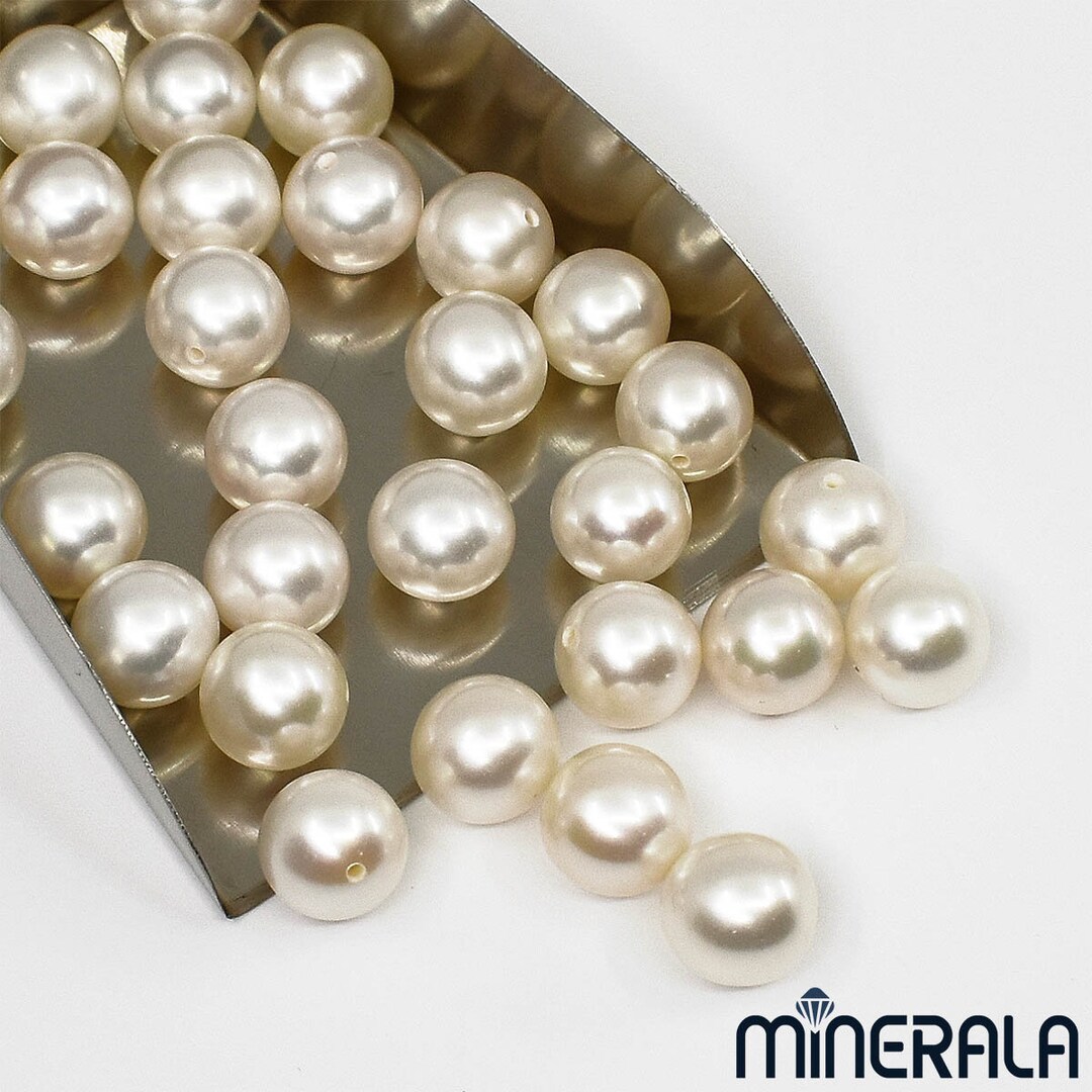 Natural Freshwater White Pearl Loose Half Drilled Round 8.5-9mm ...