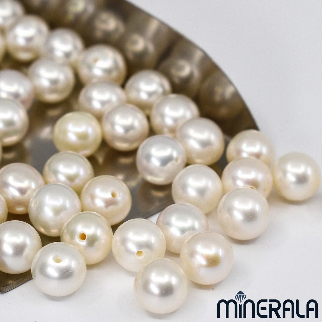 Natural Freshwater White Loose Pearl Half Drilled Round 7.5mm 7.75mm ...