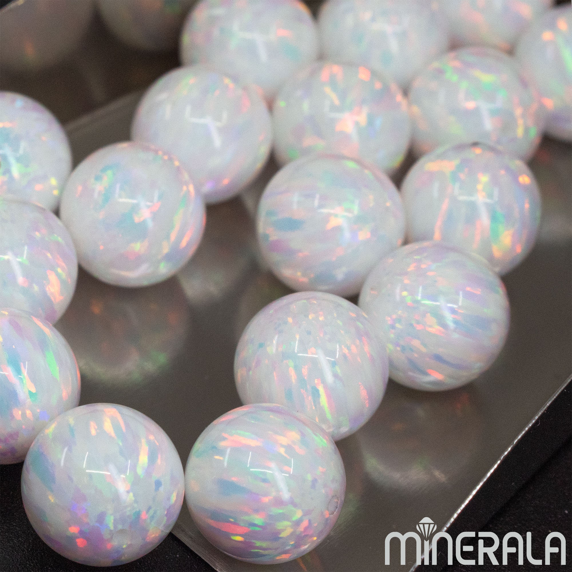 White Lab Created Synthetic Sparkling Loose Opal Round Beads | Etsy