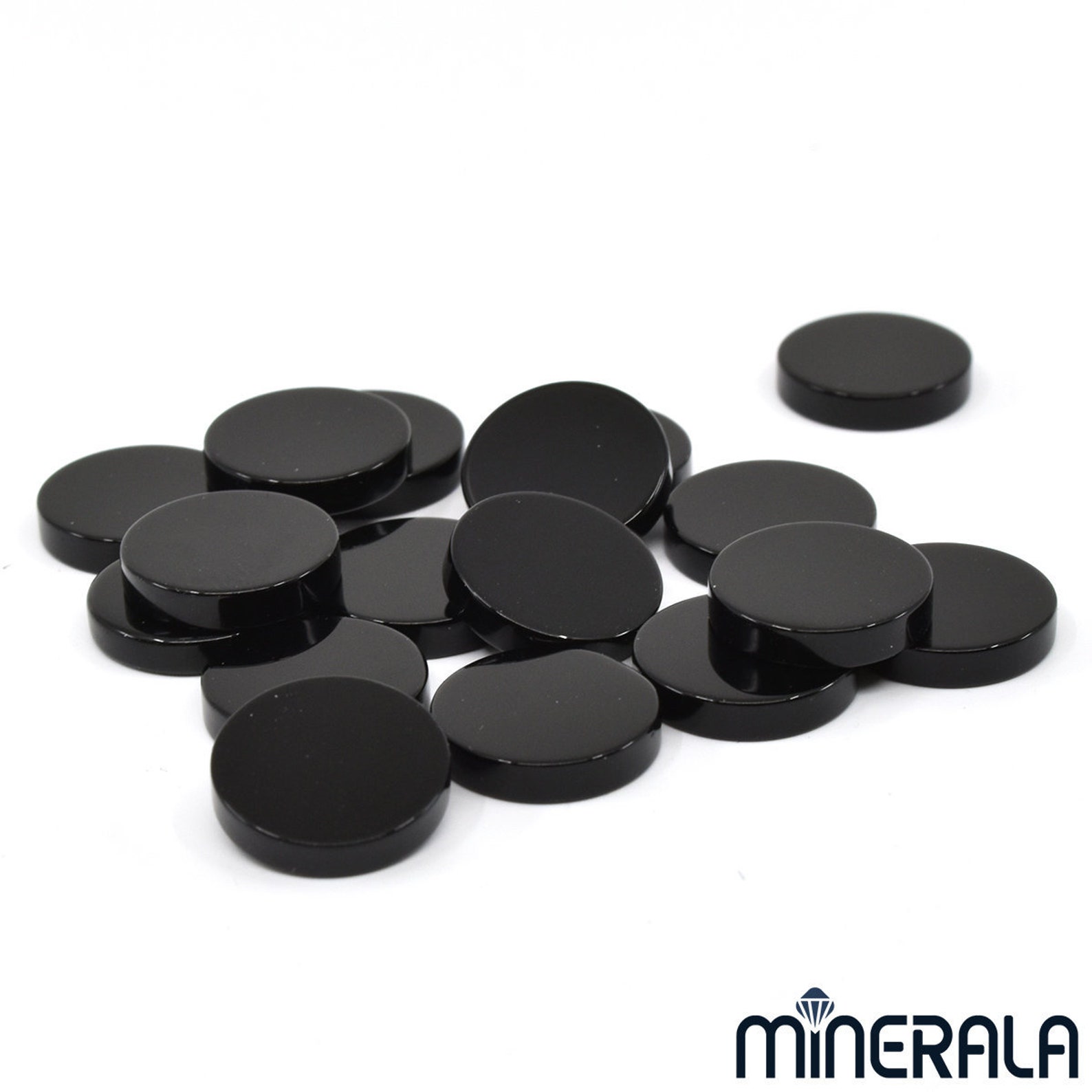 Natural Black Onyx Round Coin Discs Flat Top Loose Gemstone for Inlay ...