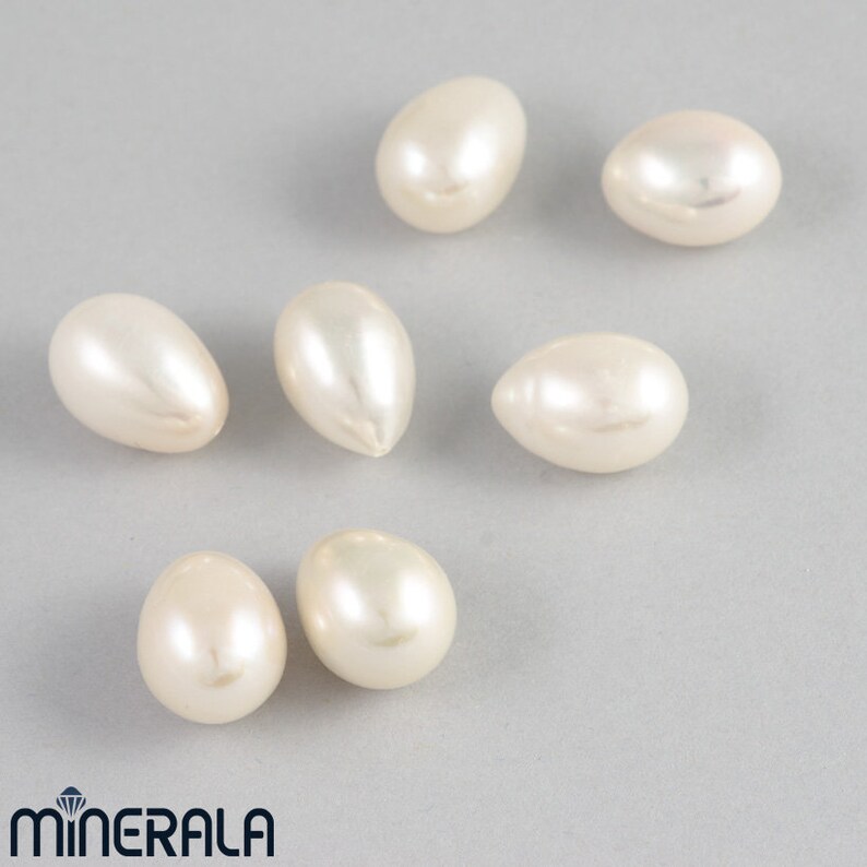 Natural Freshwater White Drop Teardrop Pearl Half Drilled Loose 9.5mm ...
