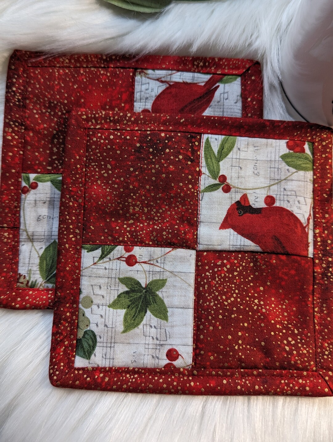 Red Cardinal Fabric Quilted Coaster - Etsy