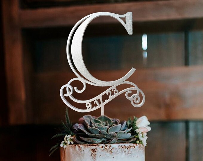 Custom Initial Cake Topper, Letter Cake Topper, Monogram Cake Topper ...