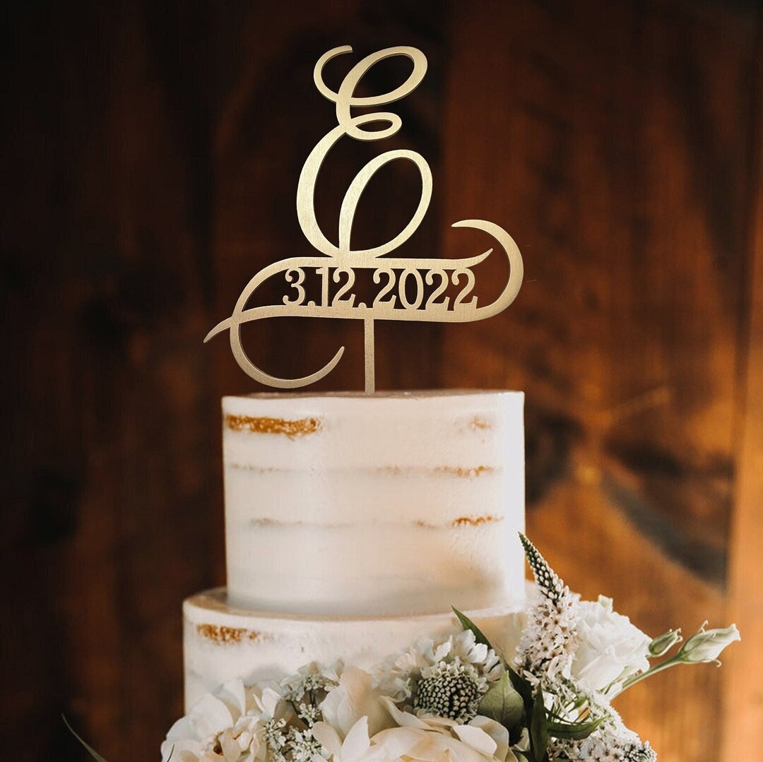 Wedding Cake Topper, Initials Cake Topper, E Monogram Cake Topper ...