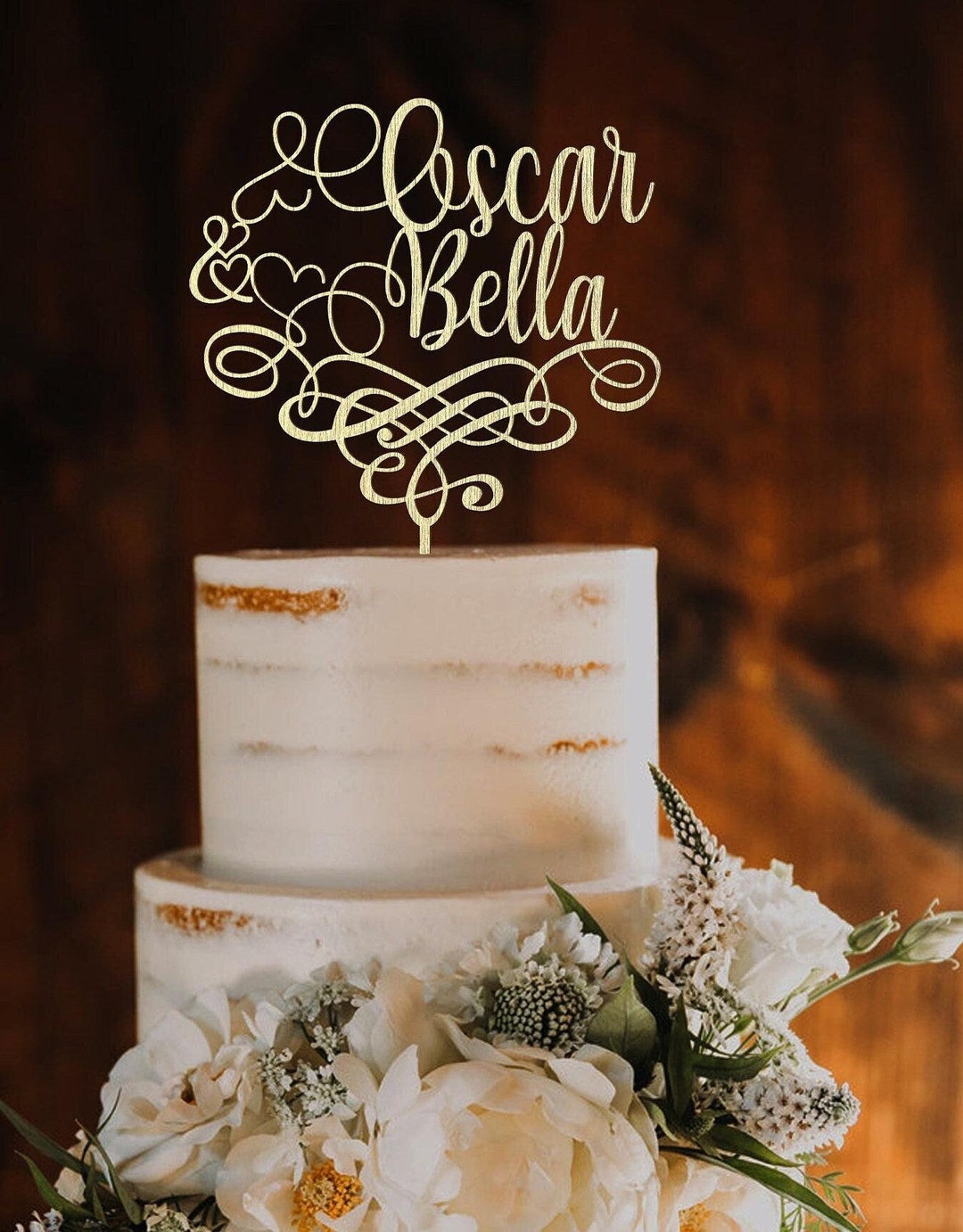 Gold Cake Topper With Names, Custom Names Wedding Cake Topper With ...