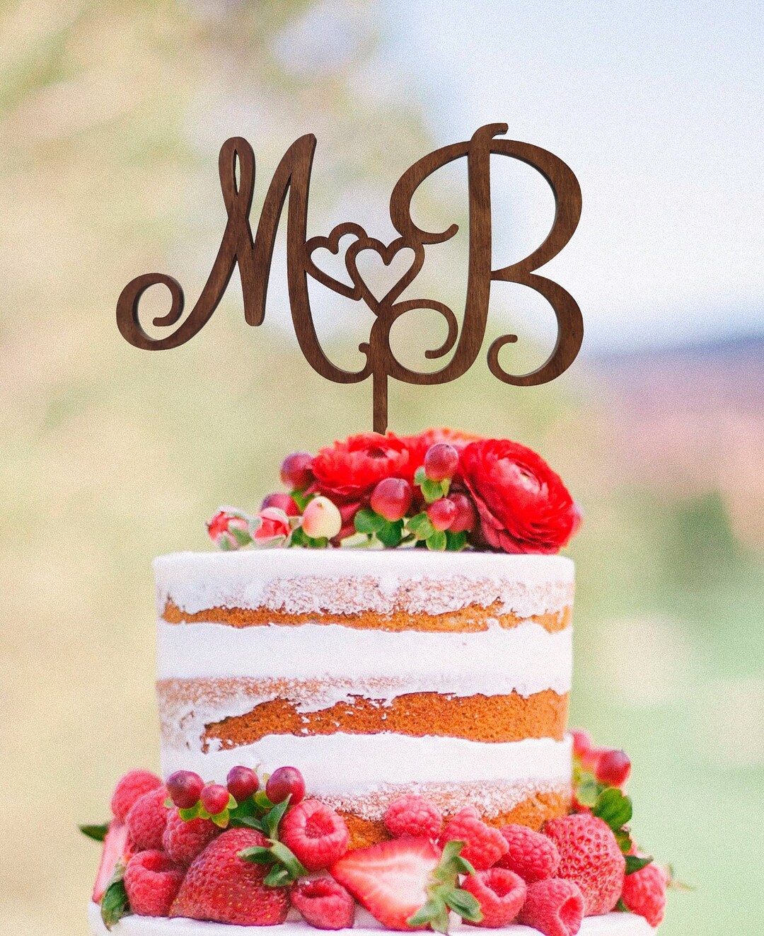 M Cake Topper, Wedding Cake Topper, Initials Cake Topper, Hearts Cake ...