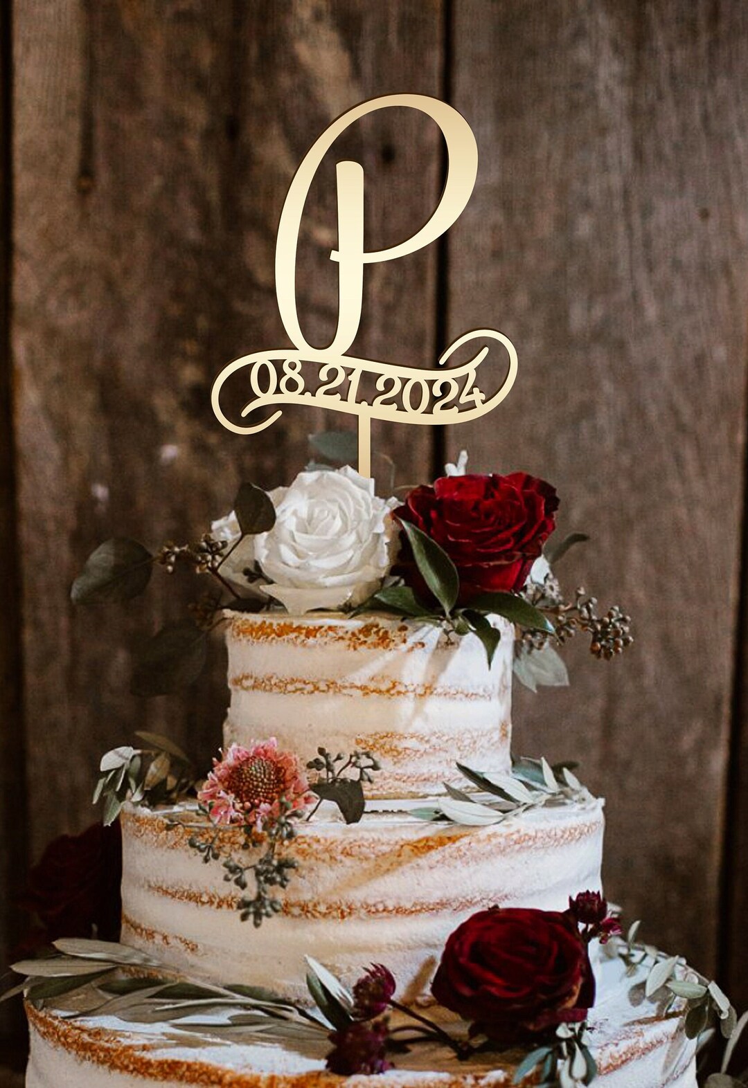 P Cake Topper, Initials Wedding Cake Topper, Monogram Date Cake Toppers ...