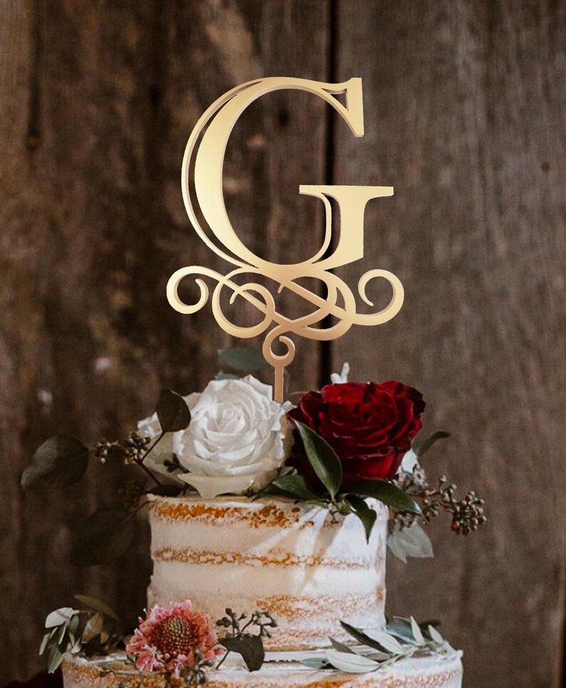 G Cake Topper, Custom Initial Wedding Cake Topper, Rustic Personalized ...