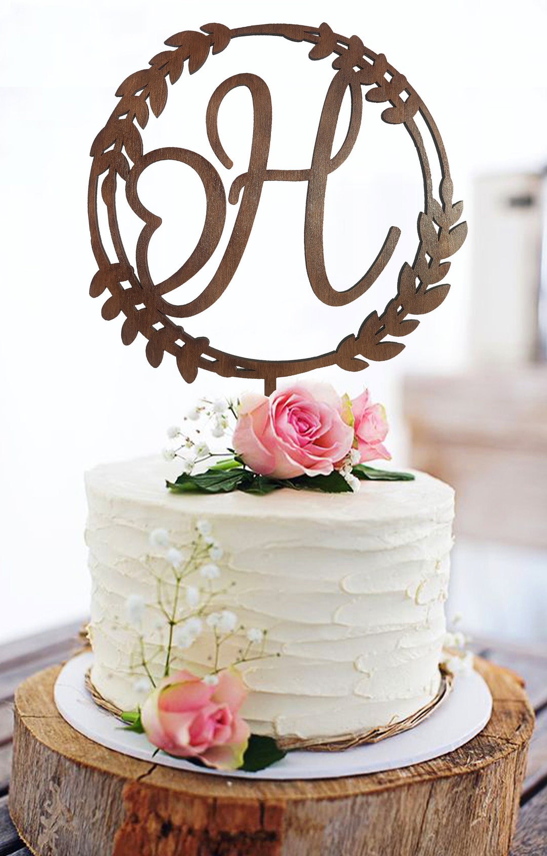 H Cake Topper Monogram Cake Topper Personalized Wooden Cake - Etsy