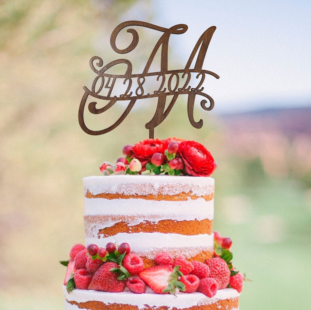 M Cake Topper, Gold Cake Topper Personalized, Monogram Cake Topper ...
