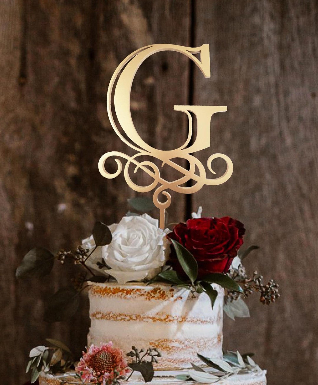 G Cake Topper, Gold Cake Topper for Wedding, Personalized Cake Topper ...