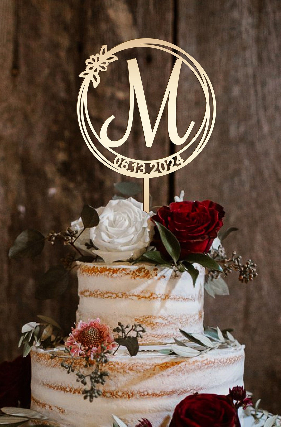 Initials Wedding Cake Toppers, M Cake Topper, Rustic Cake Topper ...