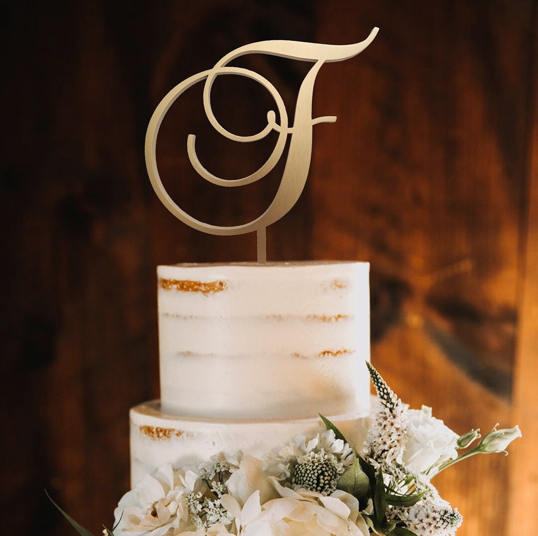 Gold Initial Wedding Cake Topper: Personalized Rustic Monogram Wooden ...