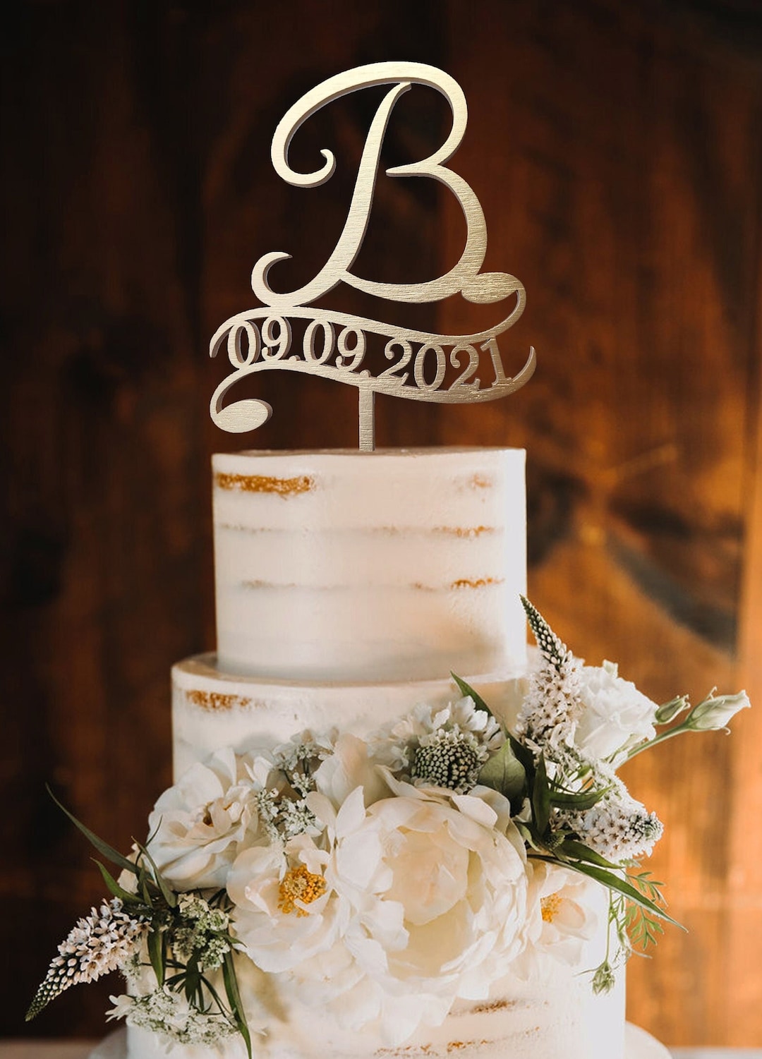 Initials Cake Topper for Wedding, Personalized Cake Topper, Rustic Cake ...