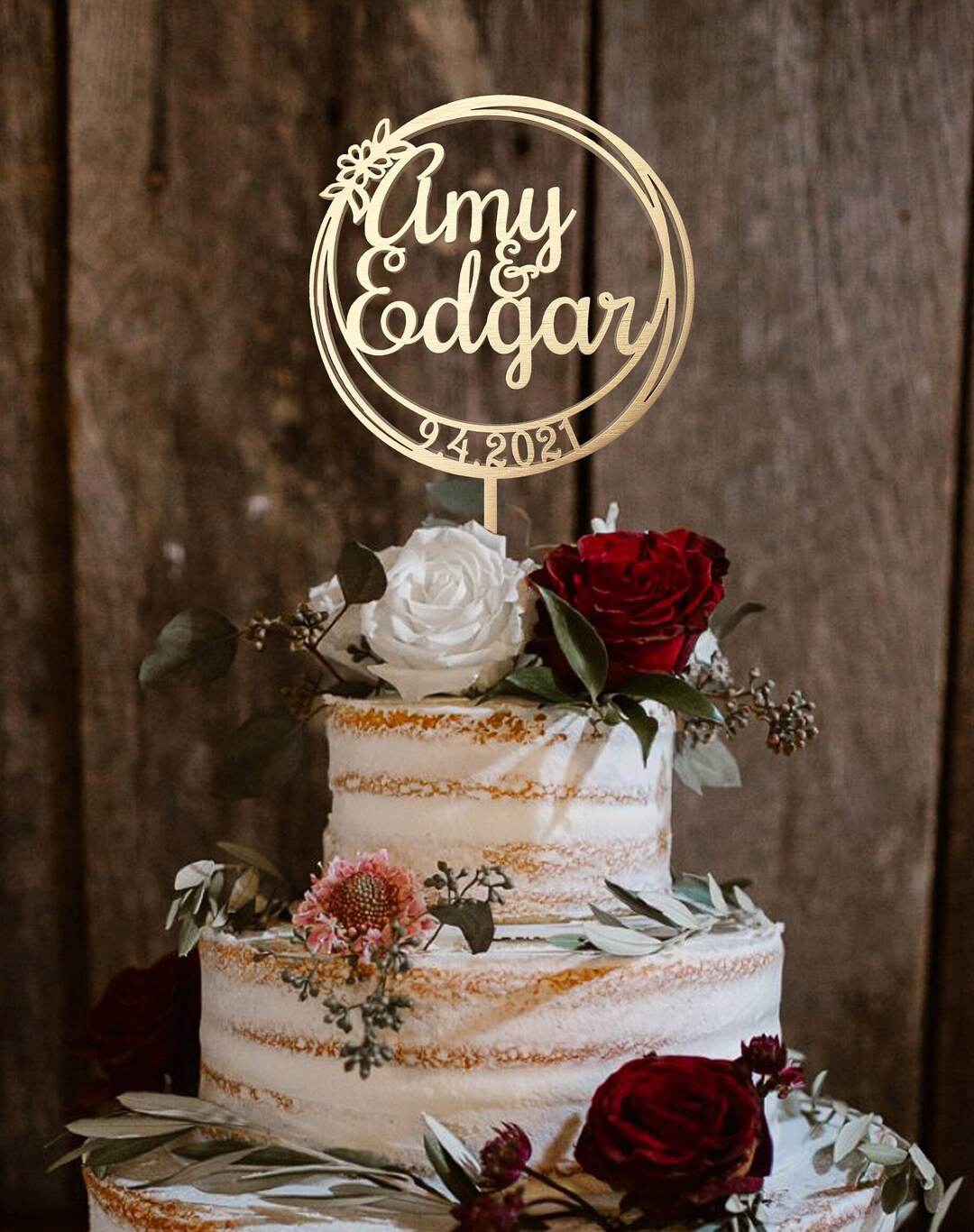 Custom Cake Topper, Wedding Cake Topper, Personalized, Rustic Cake ...