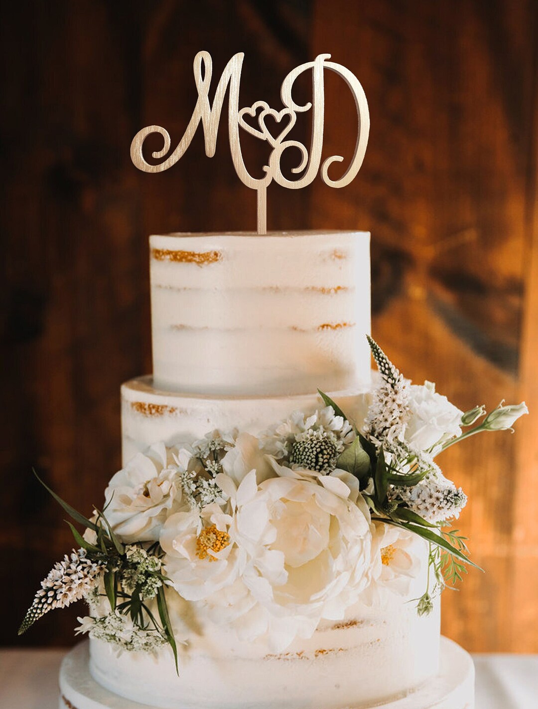 Wedding Cake Topper, Rustic Cake Topper, Initials Cake Topper, Monogram ...